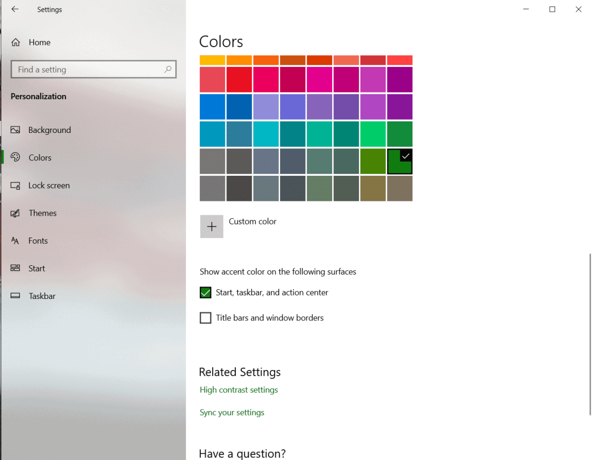 How to change the Taskbar Colour in Windows 10
