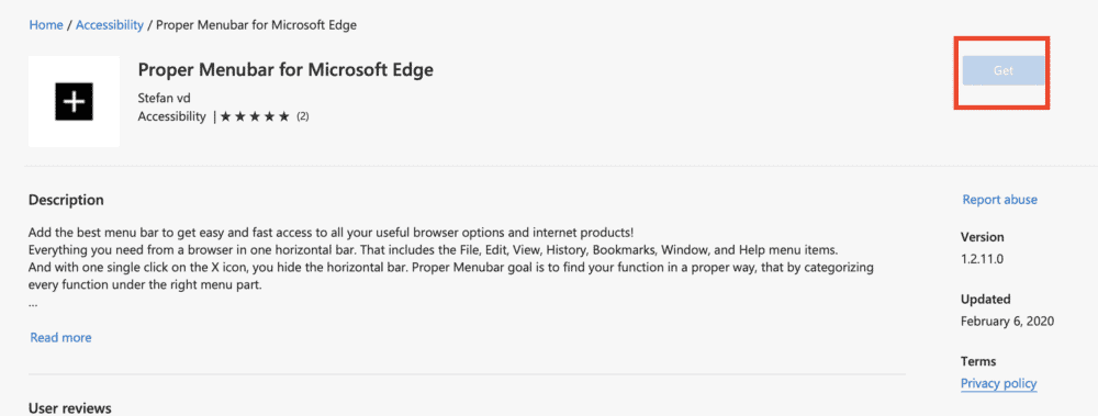 How to show the Menu Bar in Microsoft Edge
