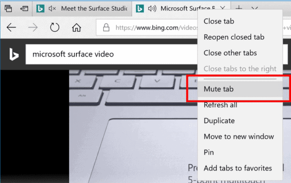 How to mute the Microsoft Edge browser