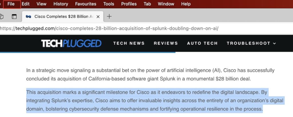 How to print a selection on Microsoft Edge