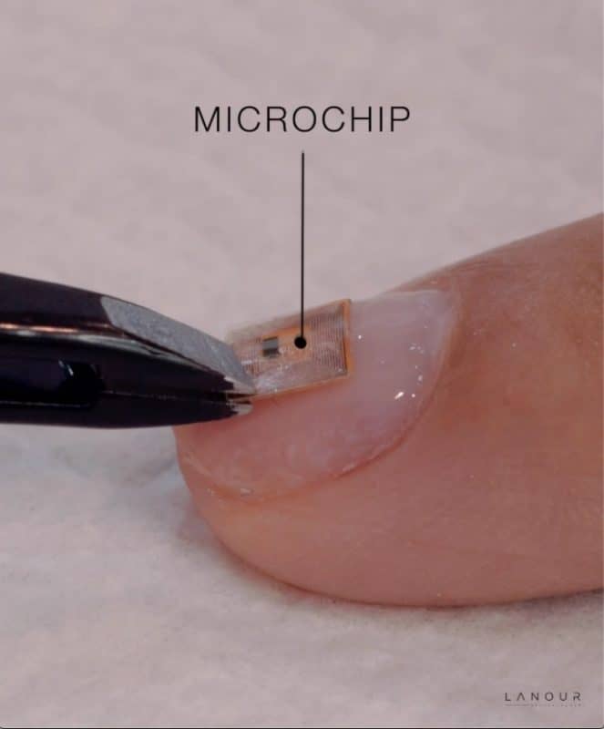 NFC based microchip manicure eliminates the need of business cards.