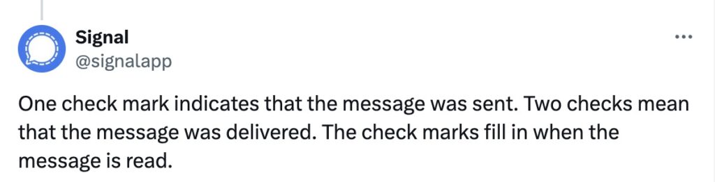 What does two tick marks mean on the Signal Messaging app