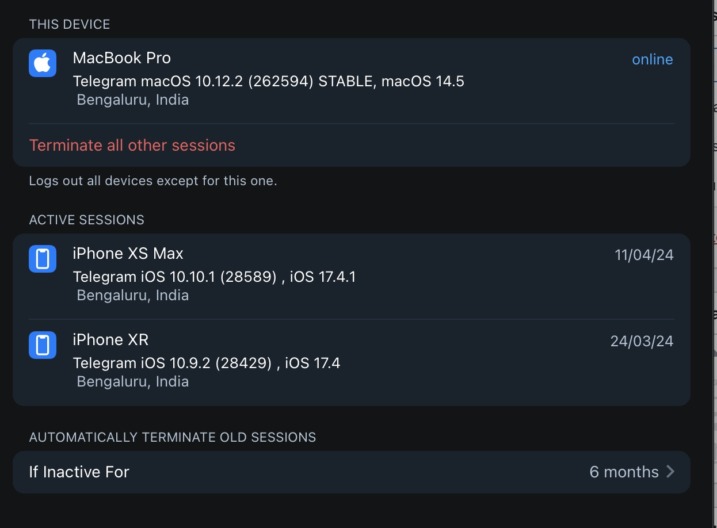 How to log out of devices on Telegram