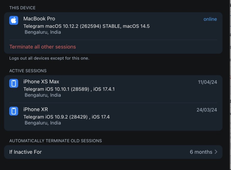 How to log out of devices on Telegram